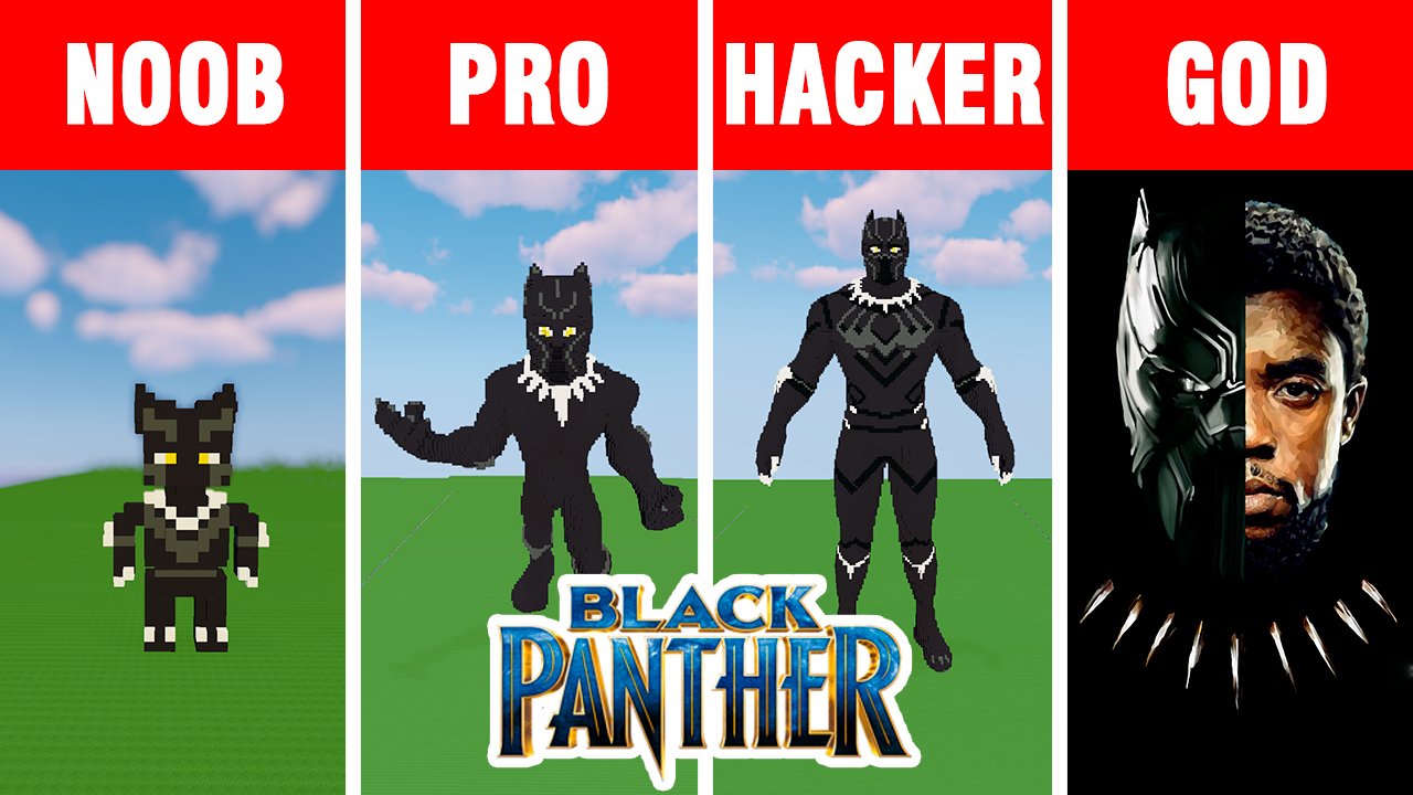 Майнкрафт битва: Нуб против Про против Хакера против Бога: Строим Черную Пантеру в Майнкрафт.