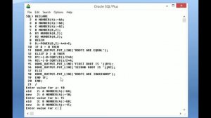 106.wap to find the root of quadratic equation in plsql program