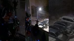 Новогодняя елка, новый год, Рождество, а за окном снег идет, вечер, ночь