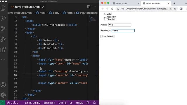 Forms: Input Attributes | value readonly disabled size | HTML | Let's ...