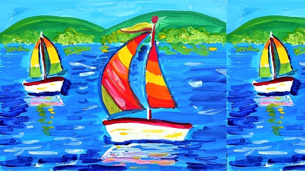 Как нарисовать море и парусники, дети рисуют в школе на моем уроке.