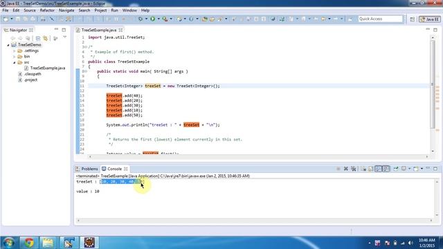 TreeSet (first method) | Java Collection Framework – смотреть онлайн ...