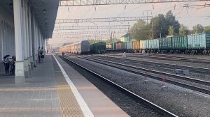 ЭП20-074 с двухэтажным поездом на Москву по станции «Ряжск1"