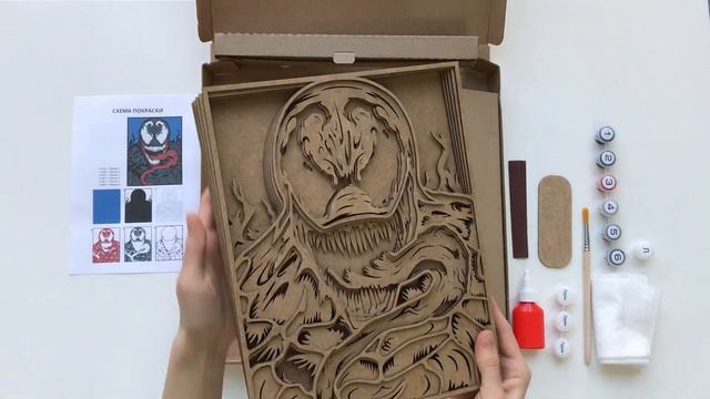 Сборная картина "Веном" от SamCraft из дерева своими руками, по комиксам MARVEL