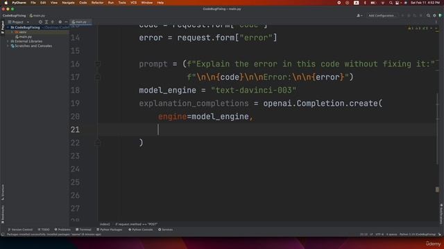 4 - Create a Professional Code Bug Fixing App - 14 - Build the Code Bug Fixer ChatGPT API
