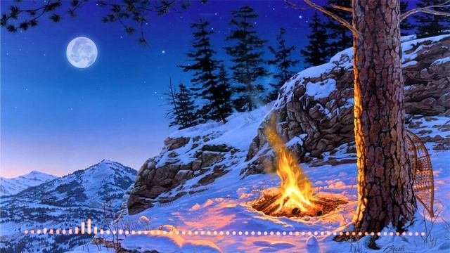 Освободите ум от потока нескончаемых мыслей - послушайте звуки костра под мелодичное завывание вьюги