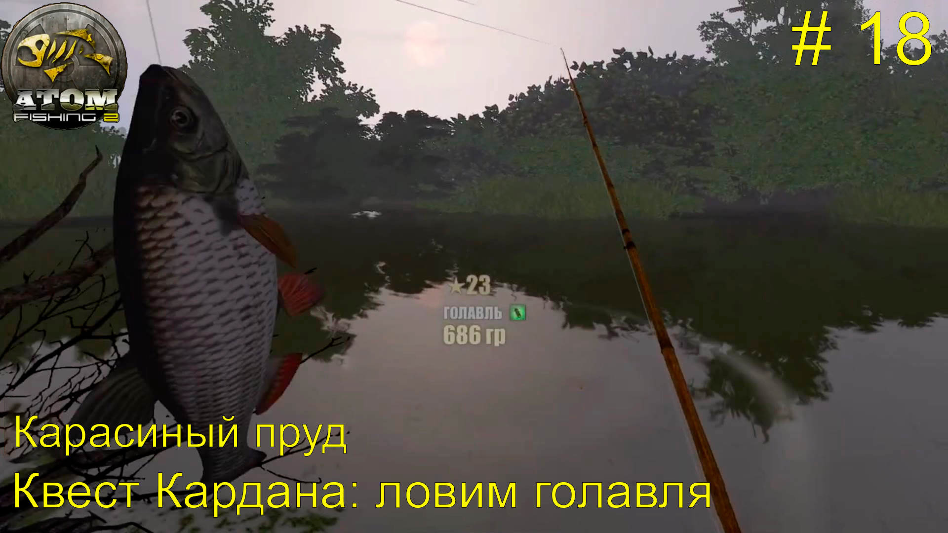 Карасиный пруд. Квест Кардана: ловим голавля. # 18. Atom  Fishing 2