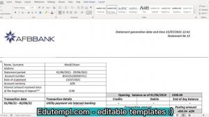 Azerbaijan AFB banking statement template in Word and PDF format, fully editable