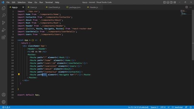 [30] React JS | React Router V5 vs V6 | Routes element Navigate NavLink ...