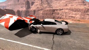 BeamNG drive - NISSAN GTR VS BARREIRA DE PNEU.