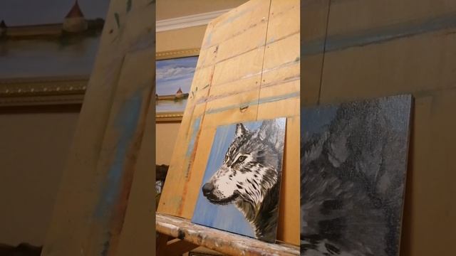 рисую маслом волка
