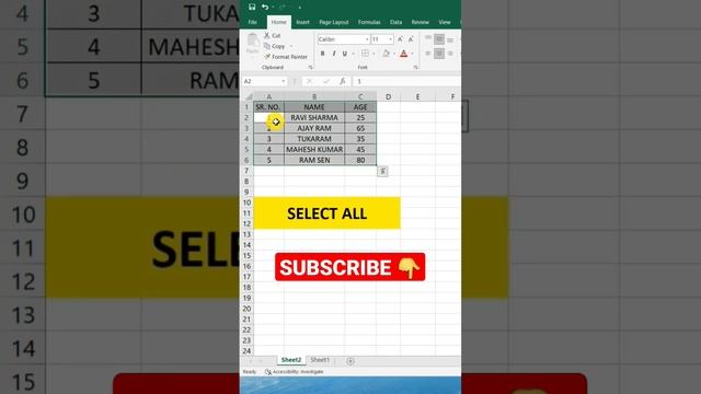 EXCEL short cut keys | CTRL + A/ *