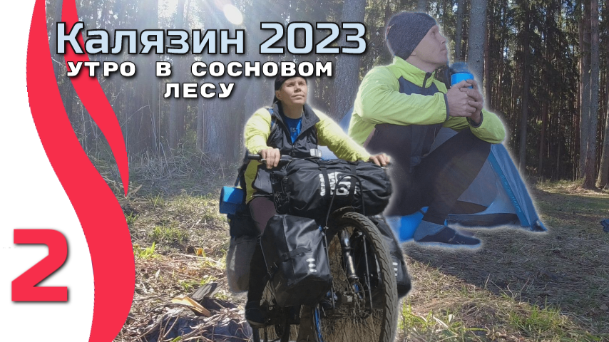Серия 2. Велопоход Углич - Калязин апрель 2023. Утро в сосновом лесу на берегу Волги.