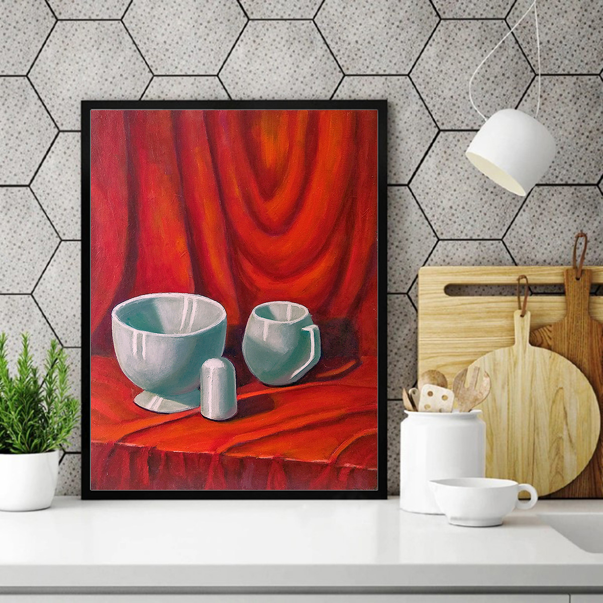 Картина Белое на красном. Живопись маслом