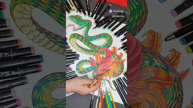 Тату эскиз Змея с лилией, японская классика