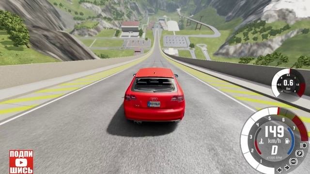 BeamNG Drive Прыжок в длину на автомобиле! (Audi RS 3 Sportback) Мод патруль!