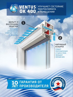 Оконный вентиляционный приточный клапан VENTUS OK 400