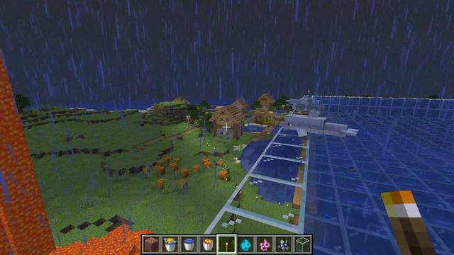 Minecraft 2 часа смотрим с дельфинами в небе на деревню сквозь дождь и лаву:)