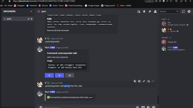set autoresponder messages on discord bot port also find user info on github through discord ...