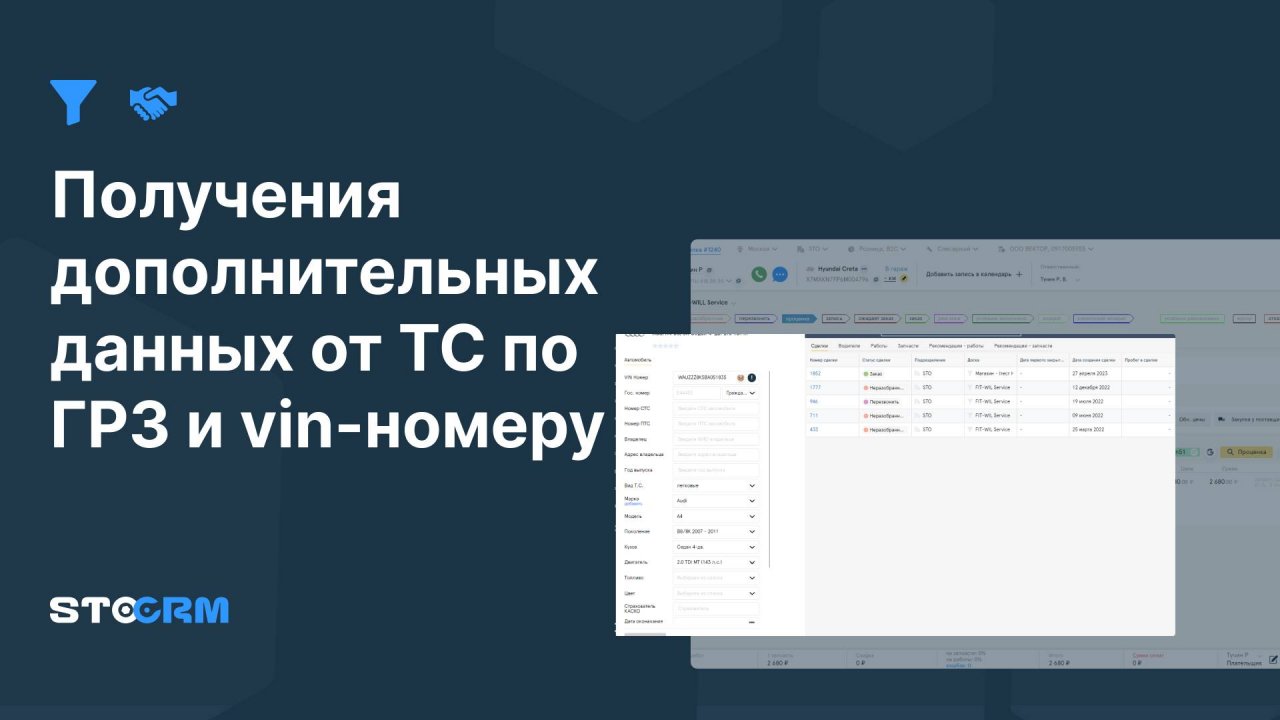 Получения дополнительных данных от ТС по ГРЗ и vin номеру
