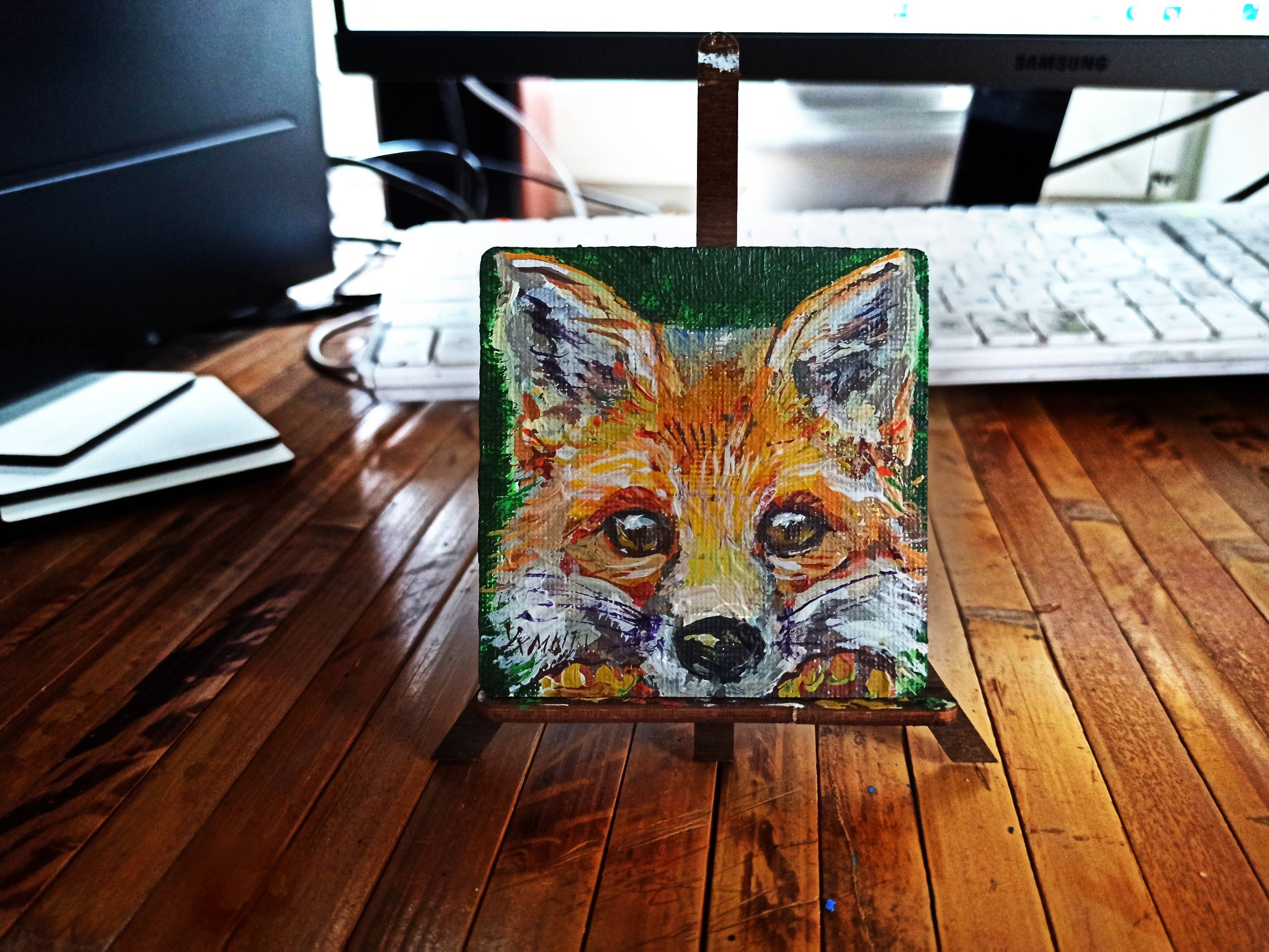 Рисую лисичку акрилом на холсте-магните