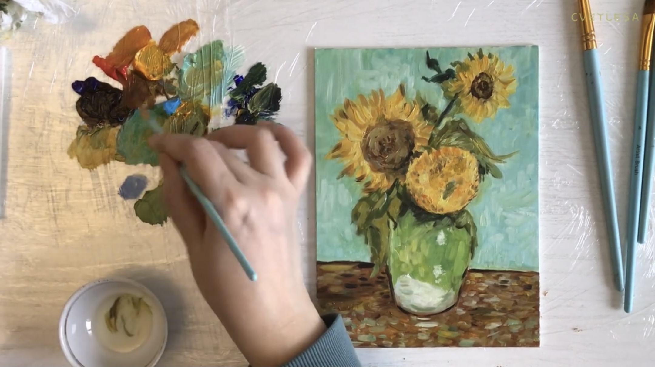 ?Не спеша рисую подсолнухи Ван Гога?️ Масляные краски на холсте☀️ Oil paint