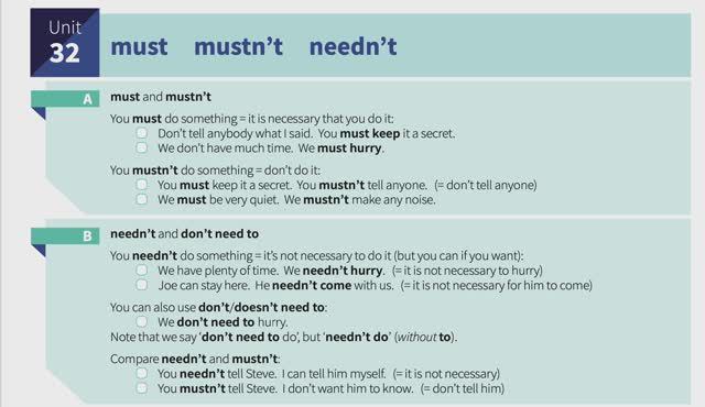 32. Modals: must, mustn't, needn't