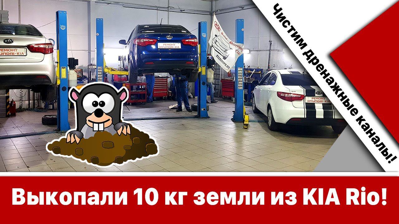 Достали 10 кг земли из Kia Rio! Чистим дренажные каналы.