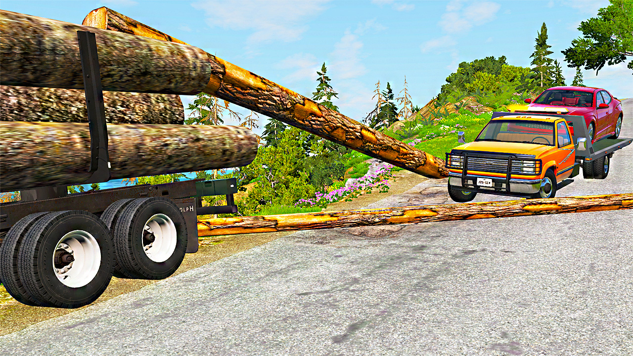 Автомобили против бревен - BeamNG Drive