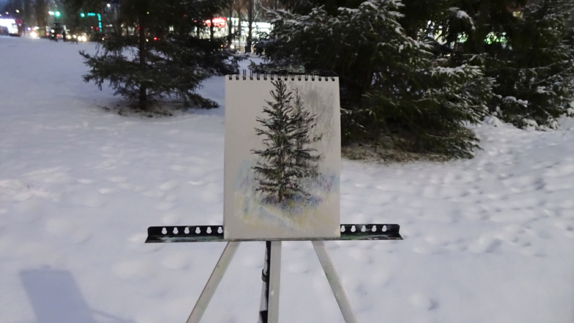 ?Вечернее рисование зимой масляной  пастелью Малевич ☃️ Пленэр ❄️ Oil pastel ✨