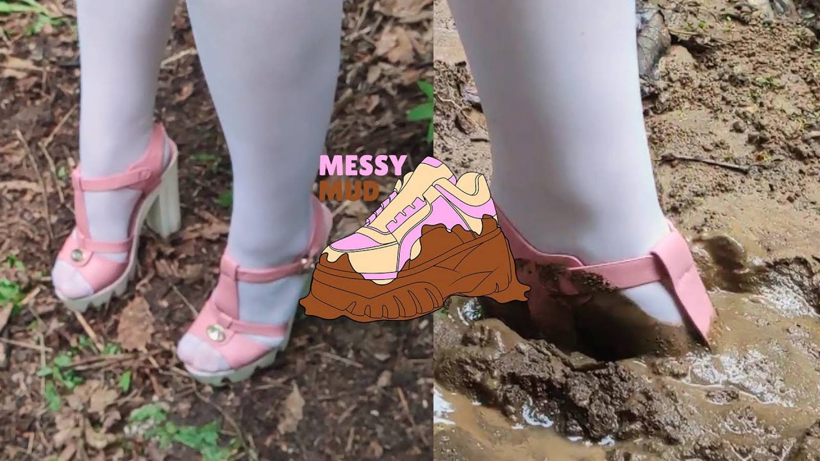 🤎 ДЕВОЧКА В ТУФЛЯХ И КОЛГОТКАХ ХОДИТ ПО ГРЯЗИ Girl in Mud Pink Heels and White Stockings