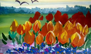 Рисуем с детьми, _Поле с тюльпанами_ 🌷🌷🌷