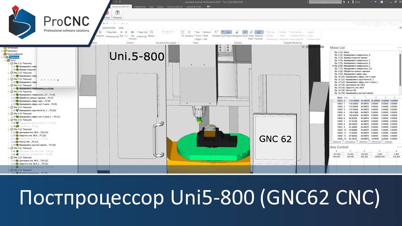 Постпроцессор SolidCAM станка UNIMATIC Uni5-800  (GNC62, 5-axis)