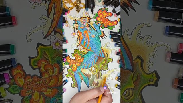 Тату эскиз карп Макацуге, превращается в дракона