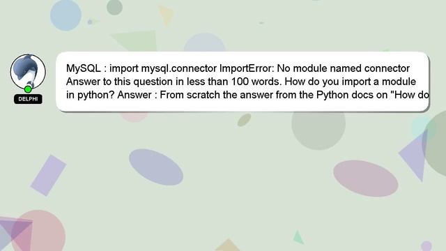 MySQL : import mysql | connector ImportError: No module named connector ...