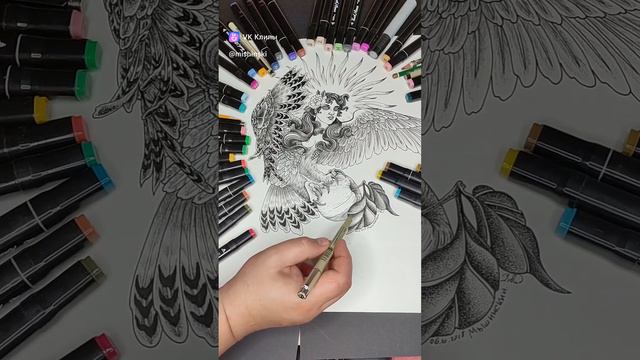 Тату эскиз райской птицы Сирин