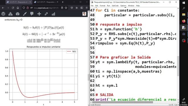 Respuesta al impulso de un Sistema LTI con Sympy-Python | Señales y ...