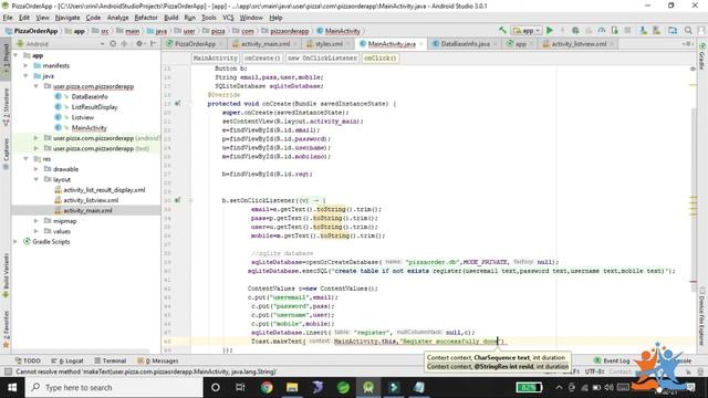 Android Registration form using SQLite database with insert query to ...