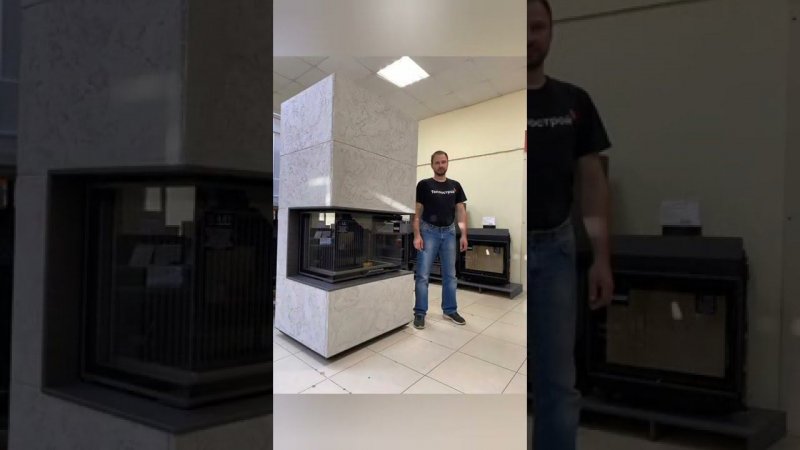 Печь-камин Астов Аплит П3С 8457 артбетон дровяной: трехсторонняя топка в готовой облицовке, сборка