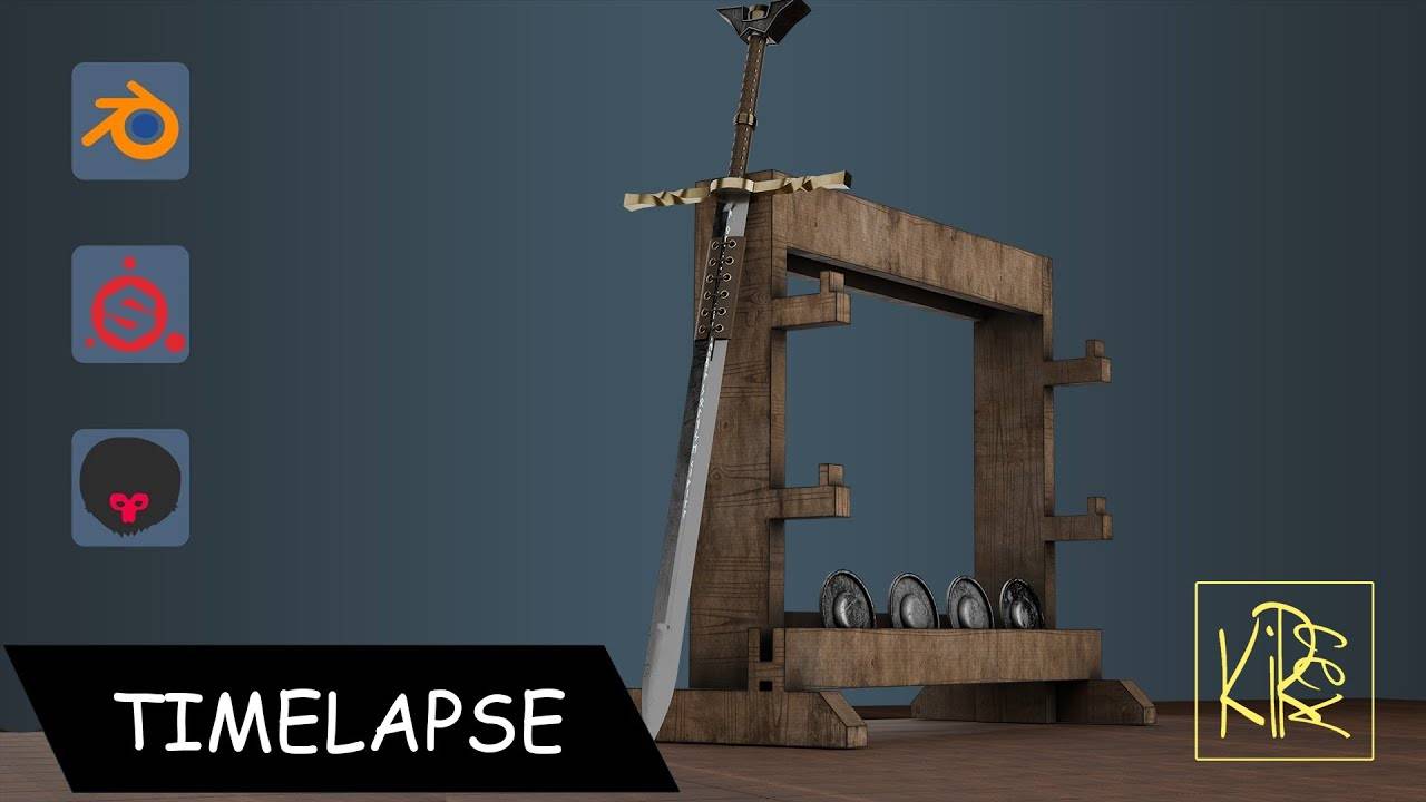Blender - моделирование 3D модель меча|Весь Pipeplane создания модели в blender, substance, marmoset