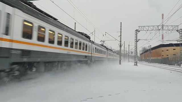 Электропоезда ЭД4М-0444 и ЭД4М-0446 на станции МЦД Косино (Последний день осени)