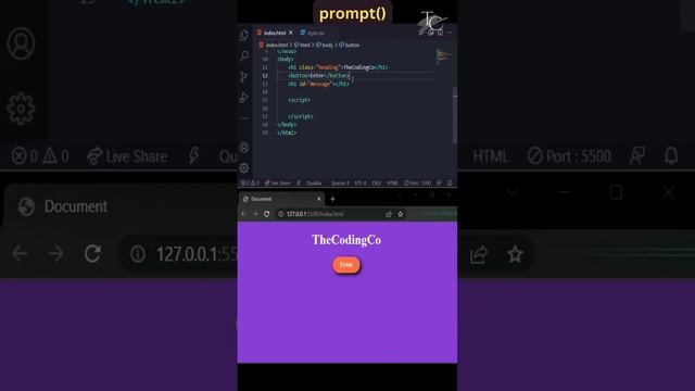 Taking Input in JavaScript part 1 | prompt() function | JavaScript Tutorial in 1 minutes #13