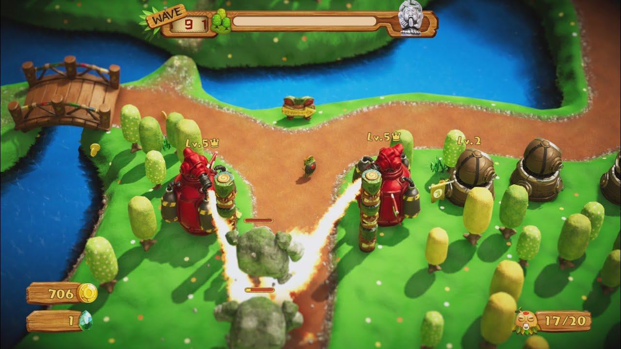 PixelJunk™ Monsters 2 - Статуя против трех огнеметов 5lvl и 2lvl