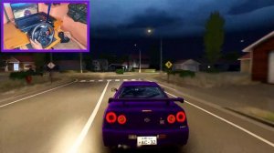 Night Drive on CPM remastered Map in Assetto Corsa with GTR R34 | Logitech wheel + shifter