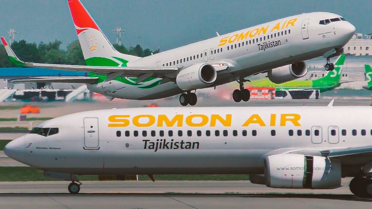 Сомон Эйр. Посадка и взлет в Домодедово. SOMON AIR Boeing 737-93YER, P4-TAJ