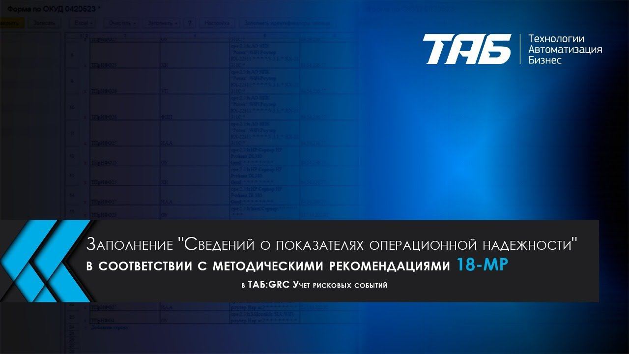 Заполнение отчета по операционной надежности в ТАБ:GRC Учет рисковых событий