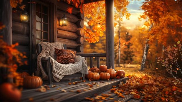Cozy Autumn Porch Ambience 🍁ㅣCrunchy Leaves, Rustling Wind, Crowsㅣ ...