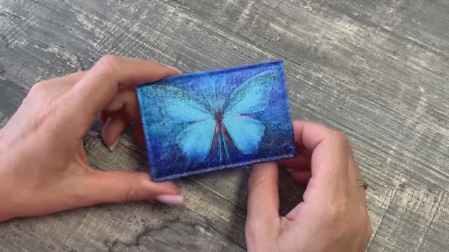 Обложка для карточки, проездного с принтом Eshemoda “Бабочка кружево”, натуральная кожа