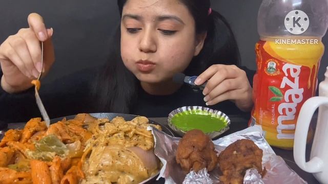 Red chilli pasta🍝 mix souce pasta🍝 chicken lollipop🍗 green souce and ...