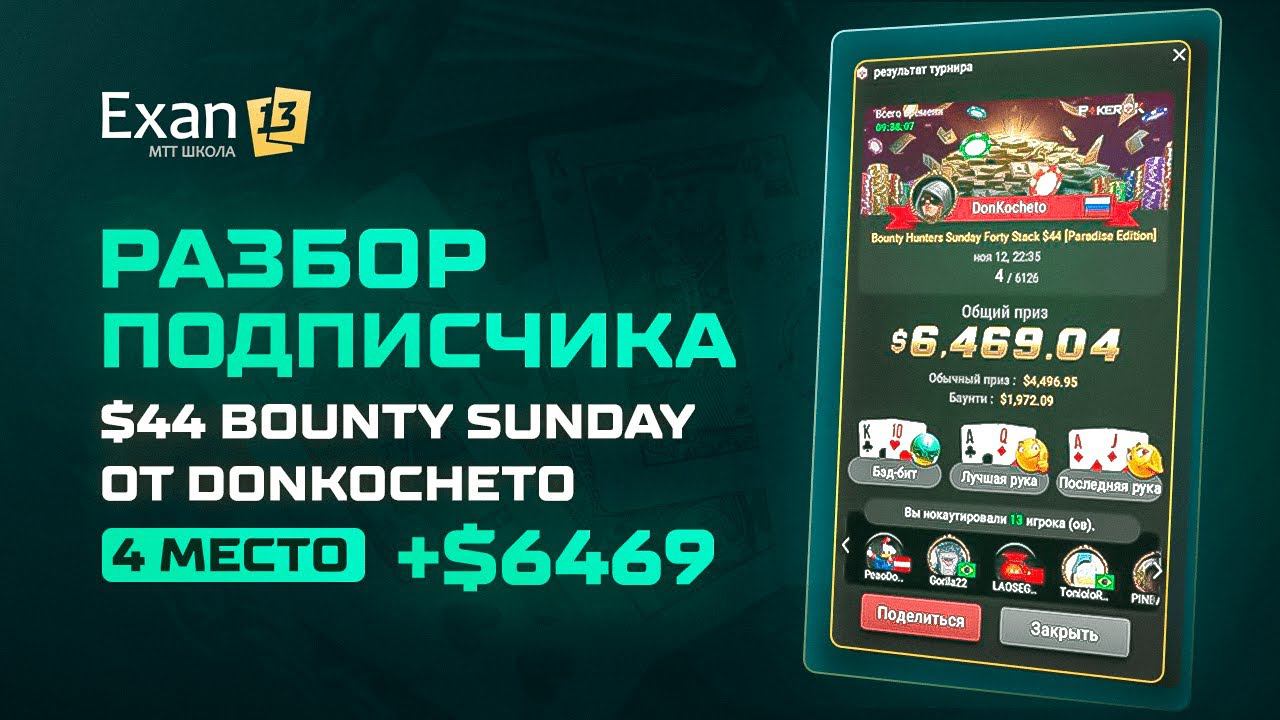 Разбор подписчика - $44 Bounty Sunday от DonKocheto - 4 место +$6469